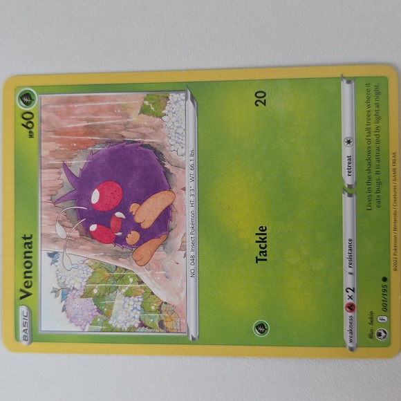 Pokemon | Toys | Pokemon Venonat Card With Yellow And Purple | Poshmark